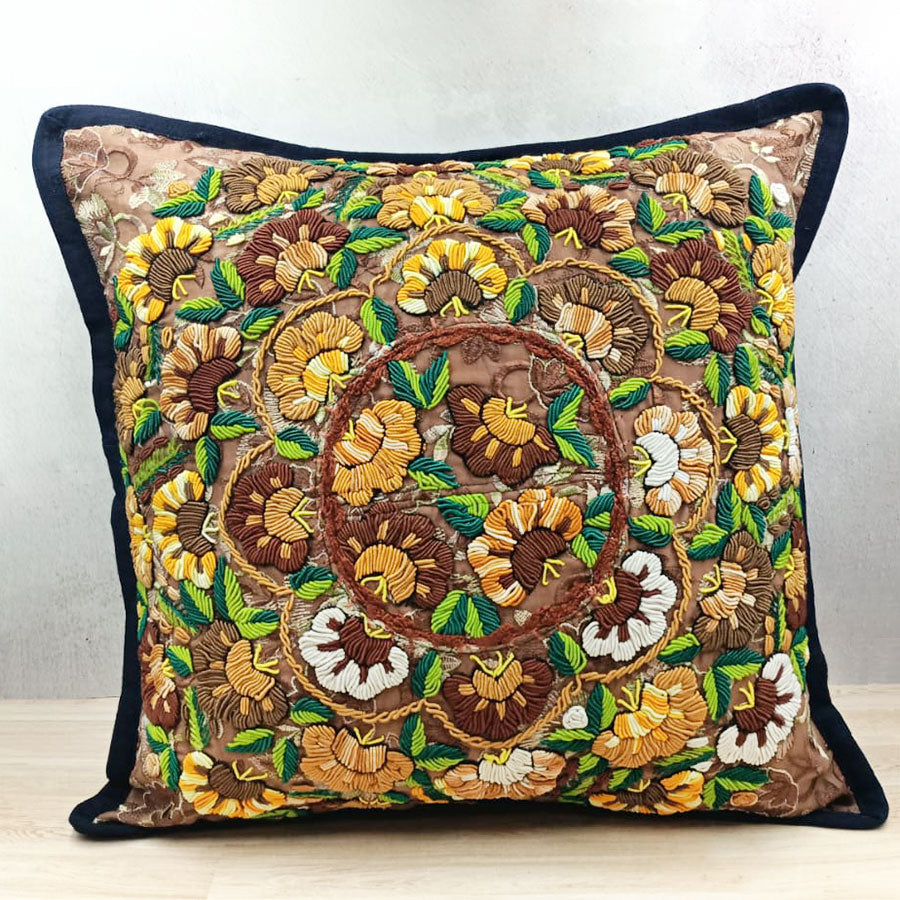 Funda para cojín rococó café – Tikal | Artesanías Mexicanas