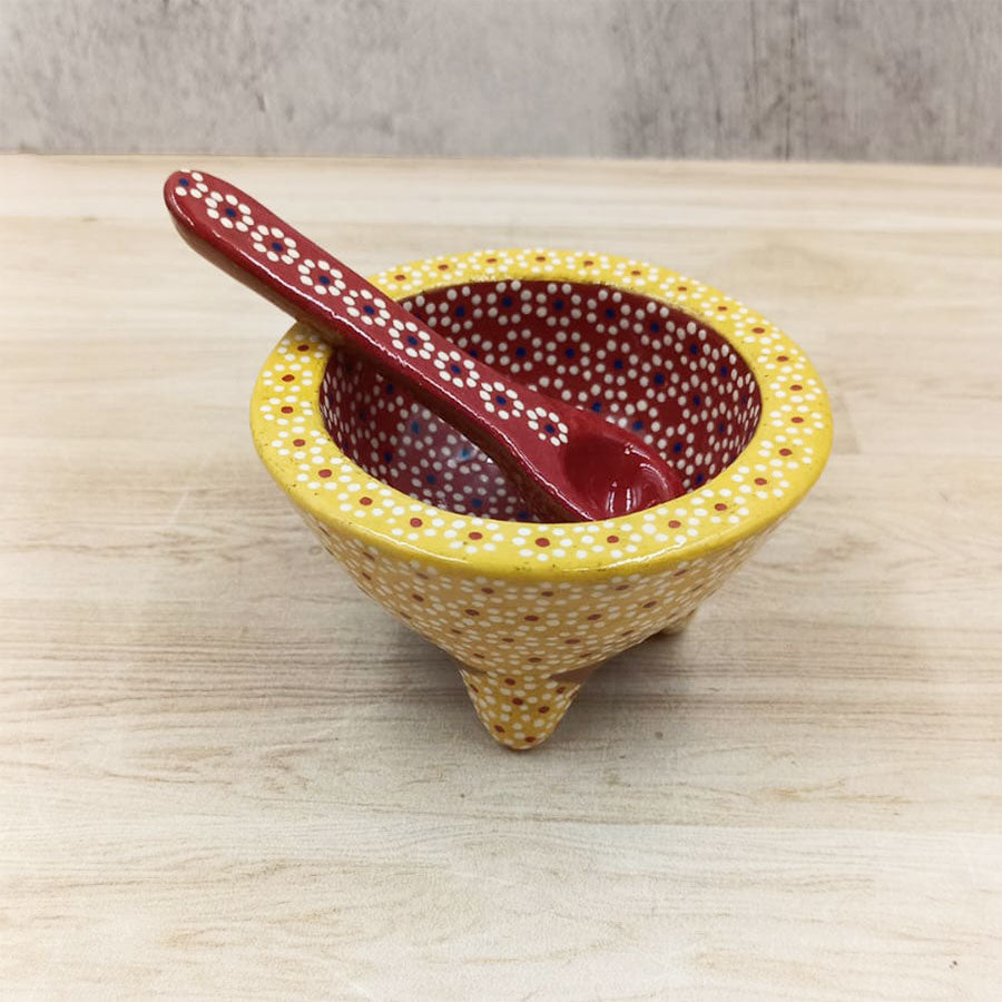 Molcajete salsera y cuchara dos colores mini – Tikal | Artesanías Mexicanas