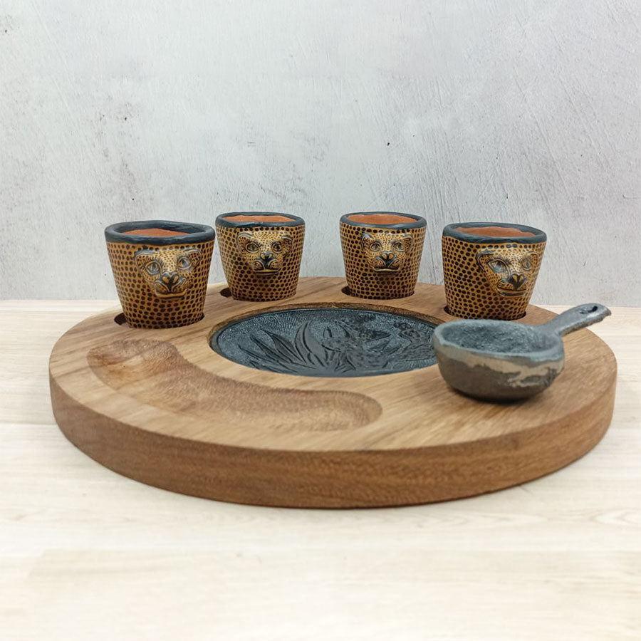 Set with tray and mezcal glasses with jaguar design – Tikal ...